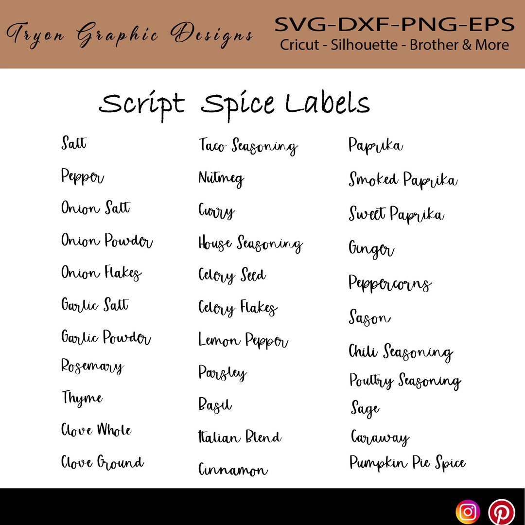 Spice Labels Svg, Kitchen Svg, Script Spice Labels Svg, Spice Label Svg ...