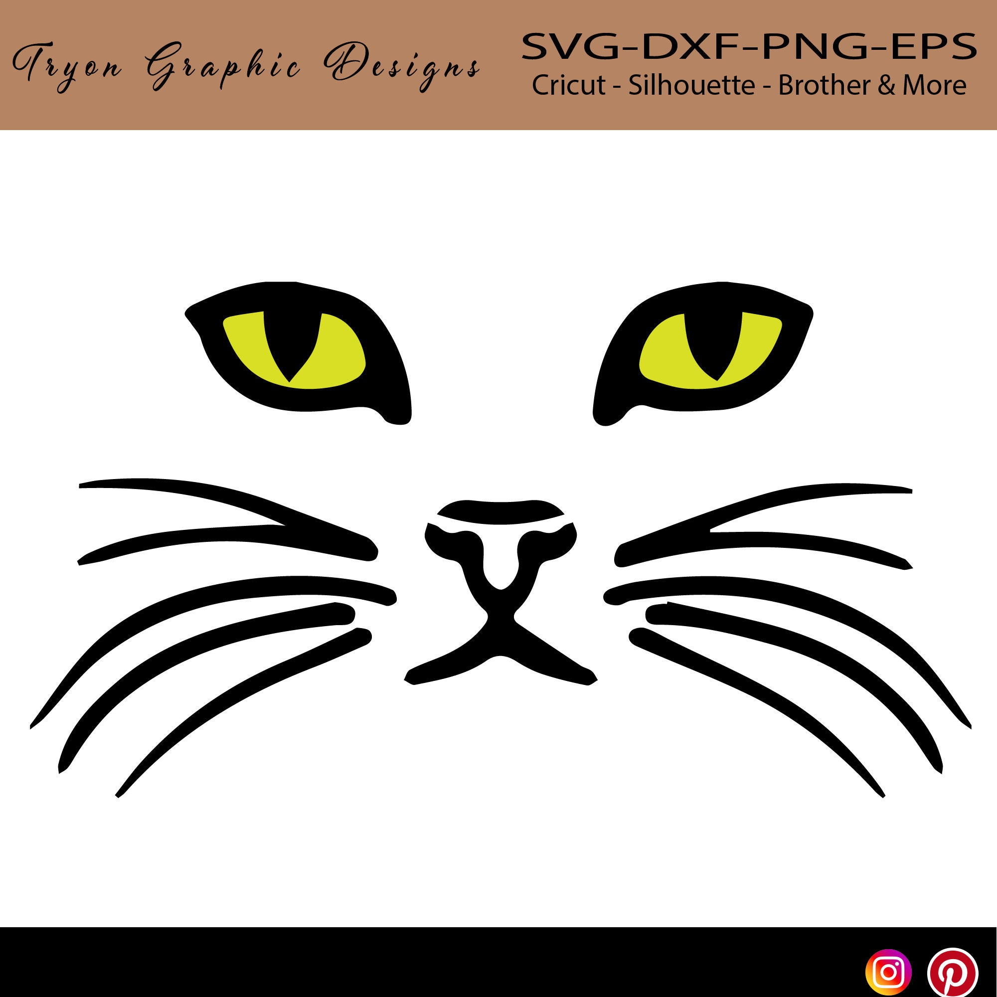 Katzengesicht mit Whiskers Svg-Kitty Svg- Schwarze Katze Svg-Bauernhaus ...