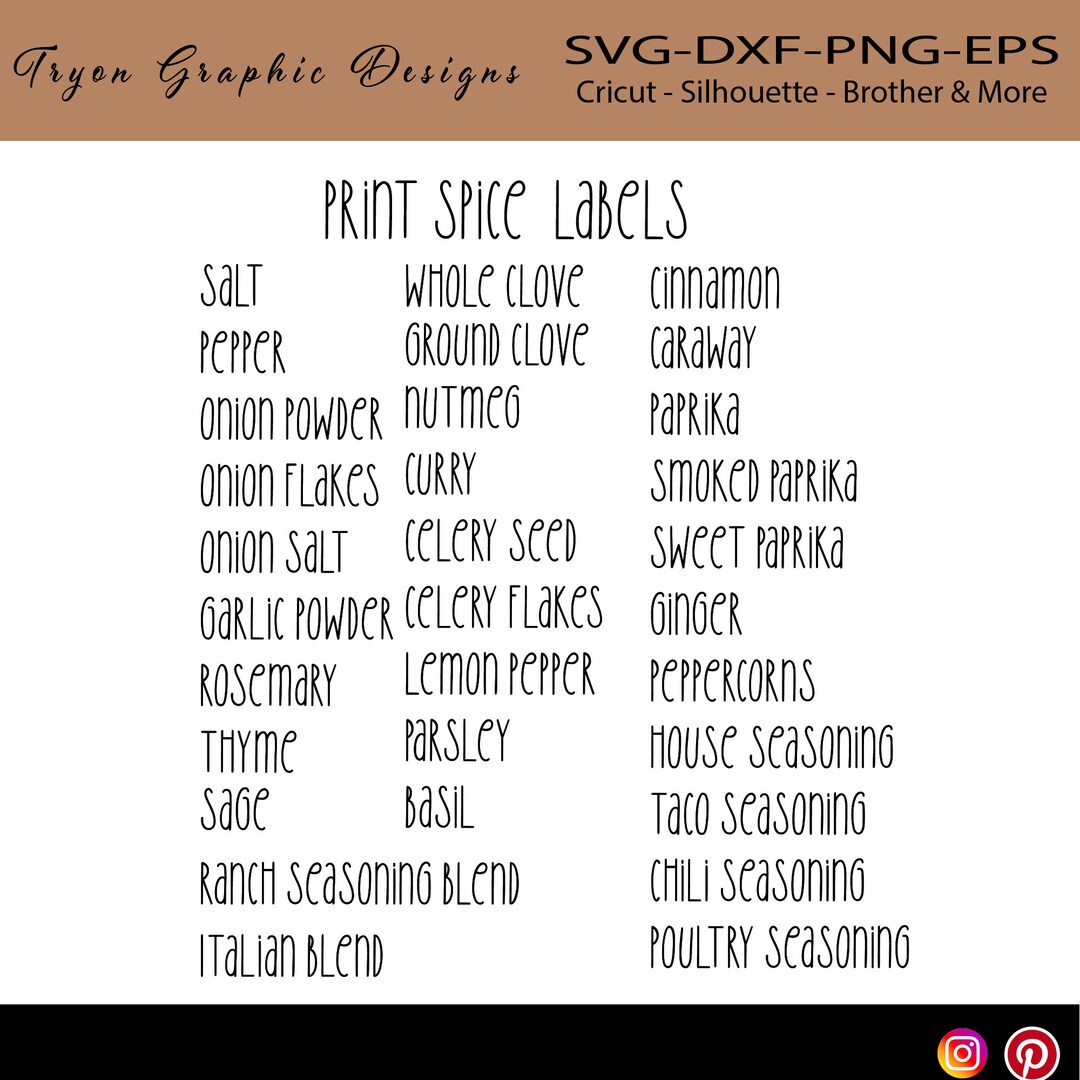 Print Spice Labels Svg, Kitchen Spice Labels Svg, Farmhouse,-kitchen ...