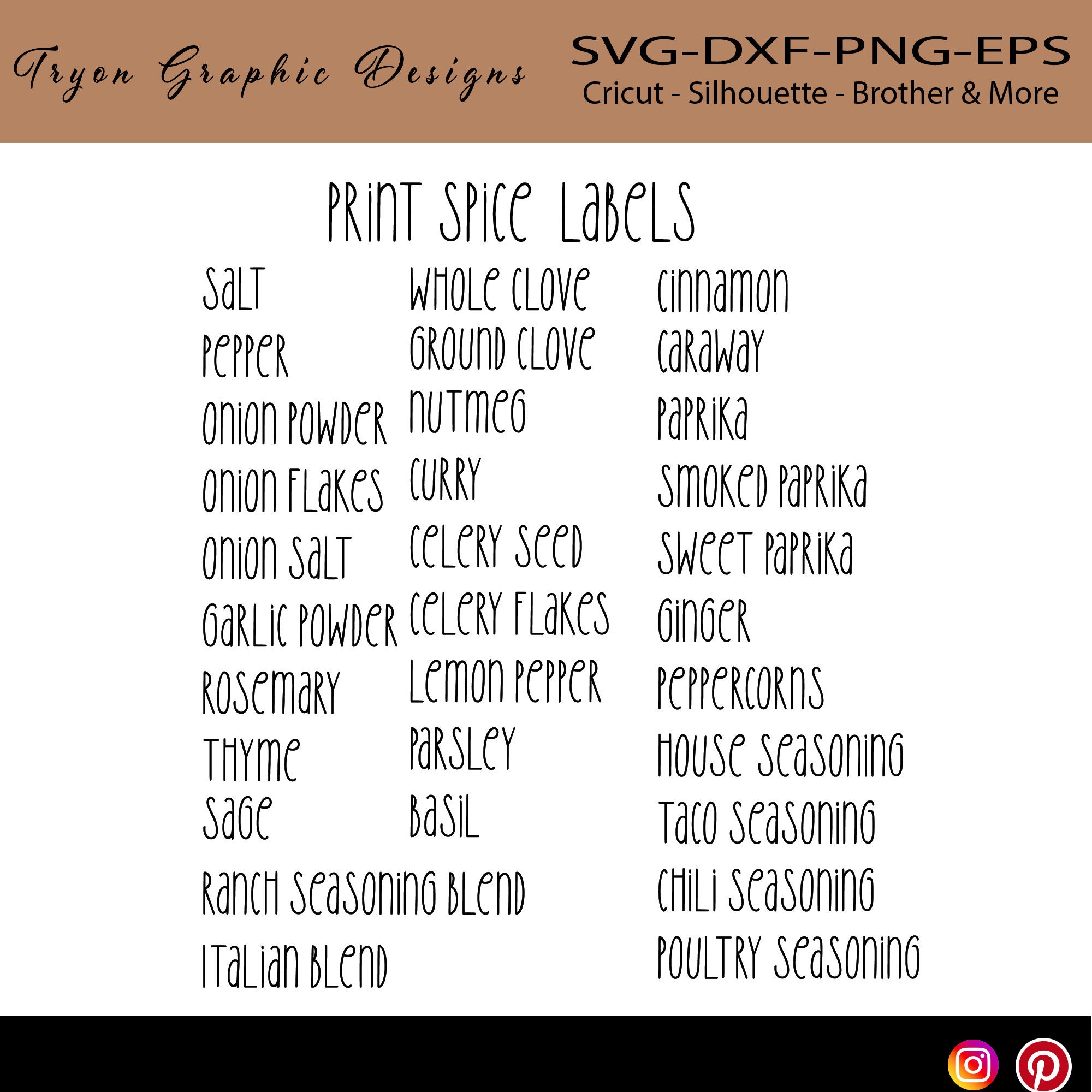 Print Spice Labels Svg, Kitchen Spice Labels Svg, Farmhouse,kitchen Svg ...