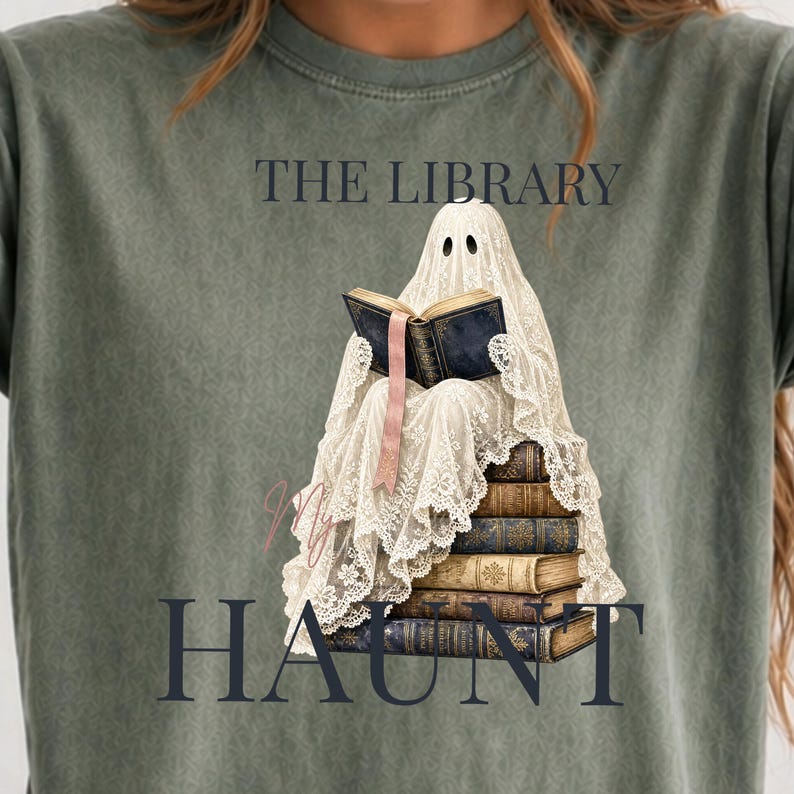 The Library is My Haunt PNG – Ghost Book Lover Halloween Shirt - Etsy