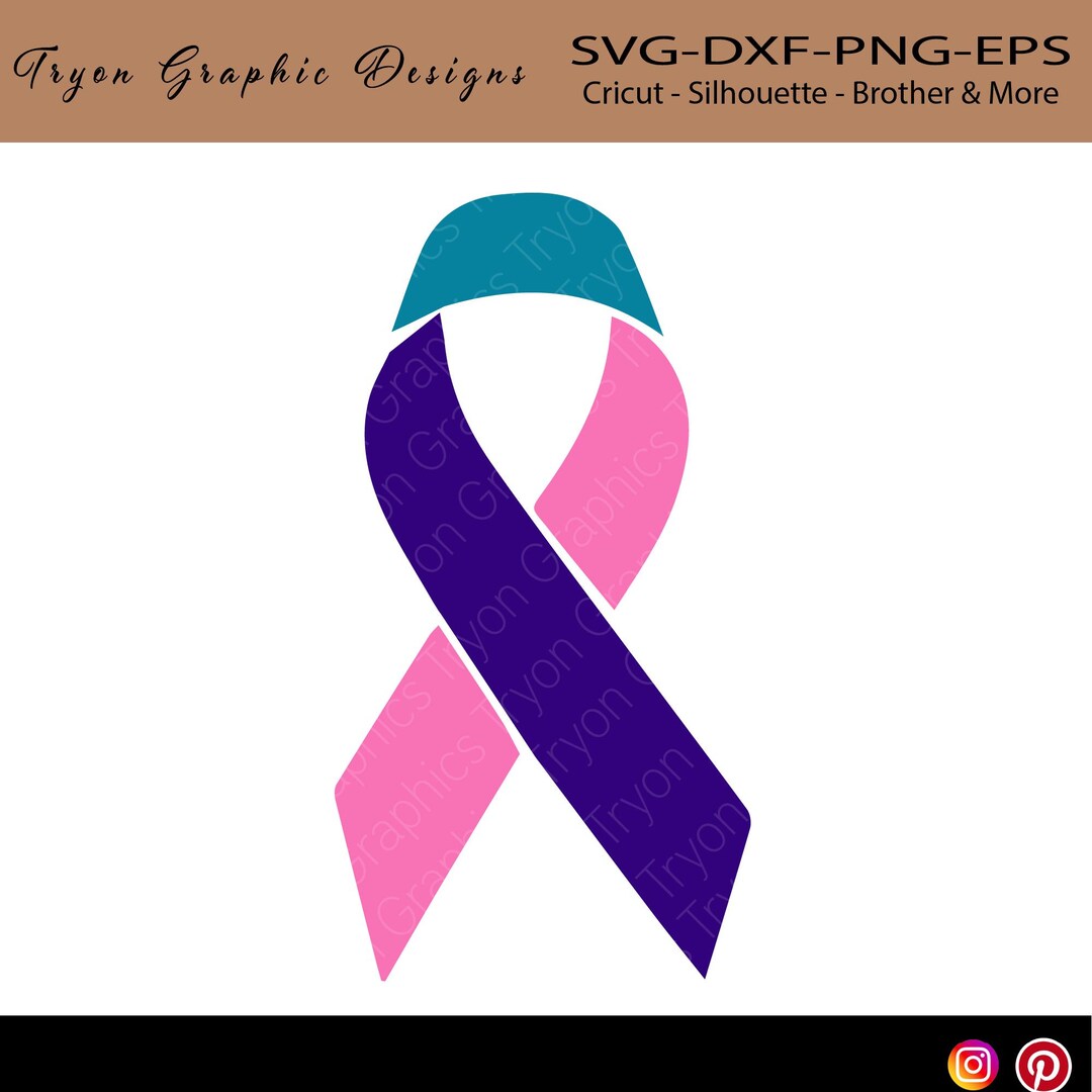 Thyroid Cancer Ribbon-thyroid Cancer Awareness- Pink, Purple Teal-check ...