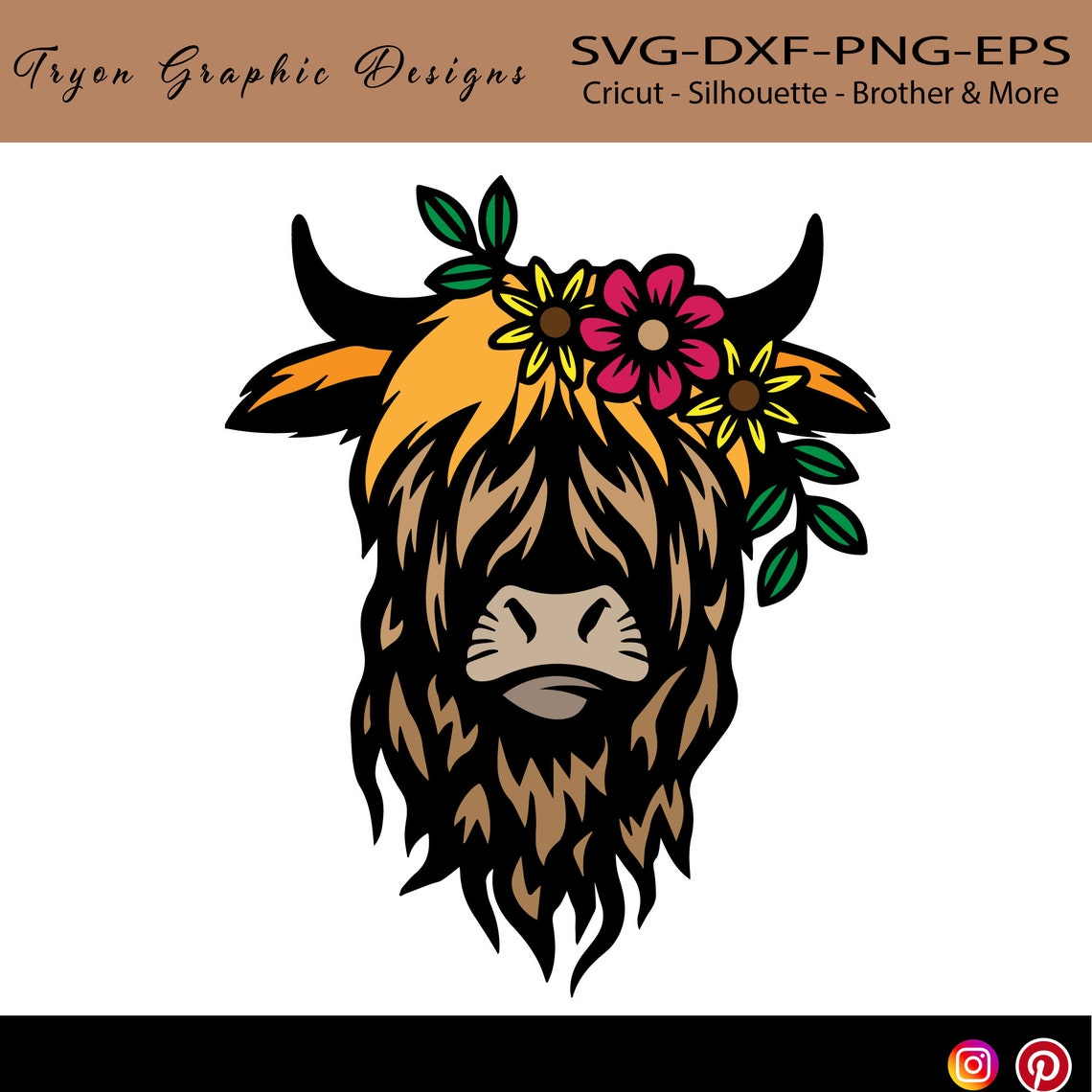 Shaggy Cow w flowers Svg Cows Svg-Farm-Country-Harvest time SvgSvg for ...