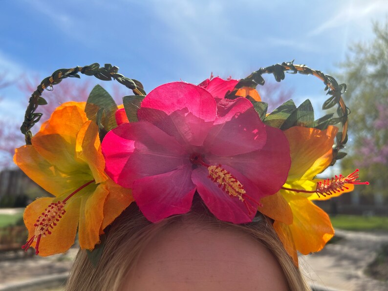 Pink and Yellow Hibiscus Wire Disney Ears - Etsy