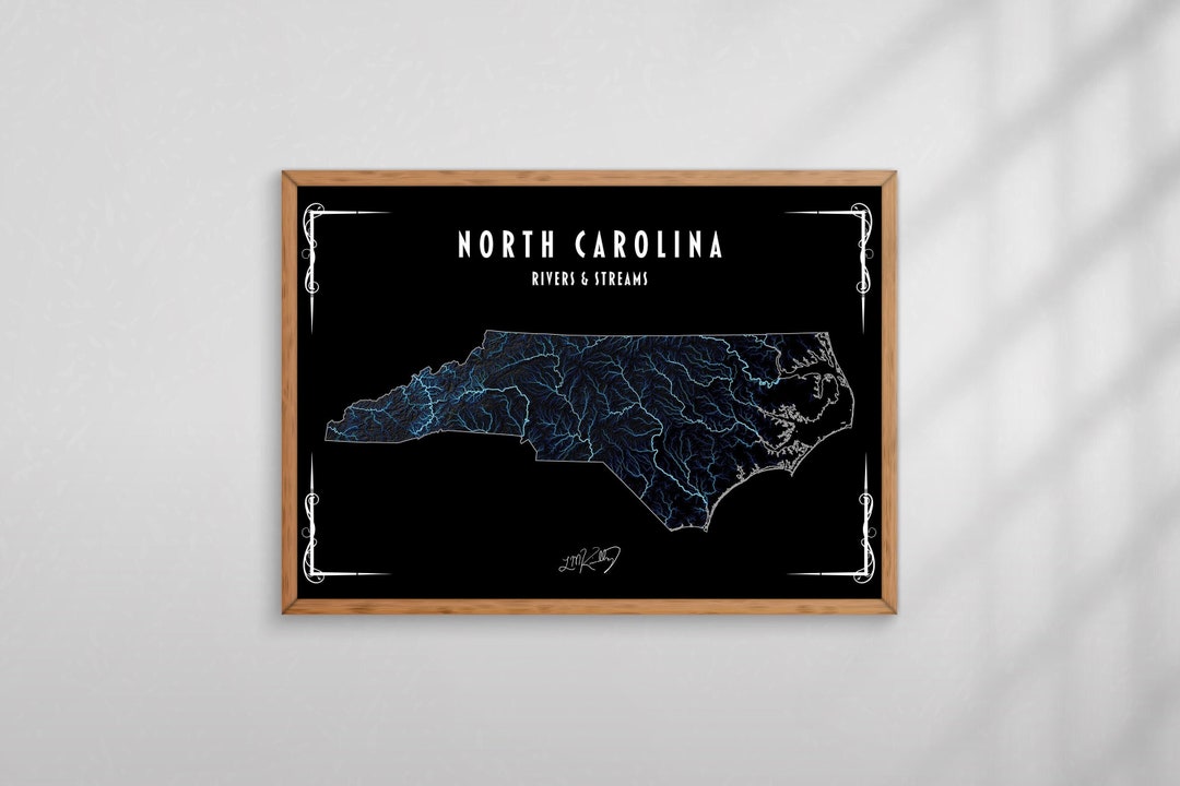 North Carolina River Map Poster Print High Resolution Wall Art - Etsy