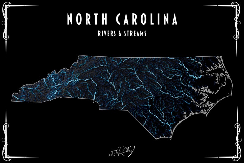 North Carolina River Map Poster Print High Resolution Wall Art - Etsy