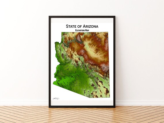 Arizona Elevation Relief Map High Resolution Elevation Map - Etsy