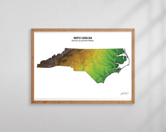 North Carolina Elevation Map Poster - Etsy