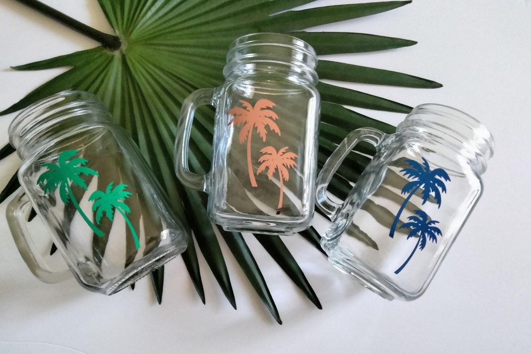 Metallic Palm Tree Mason Jar Cup - Etsy