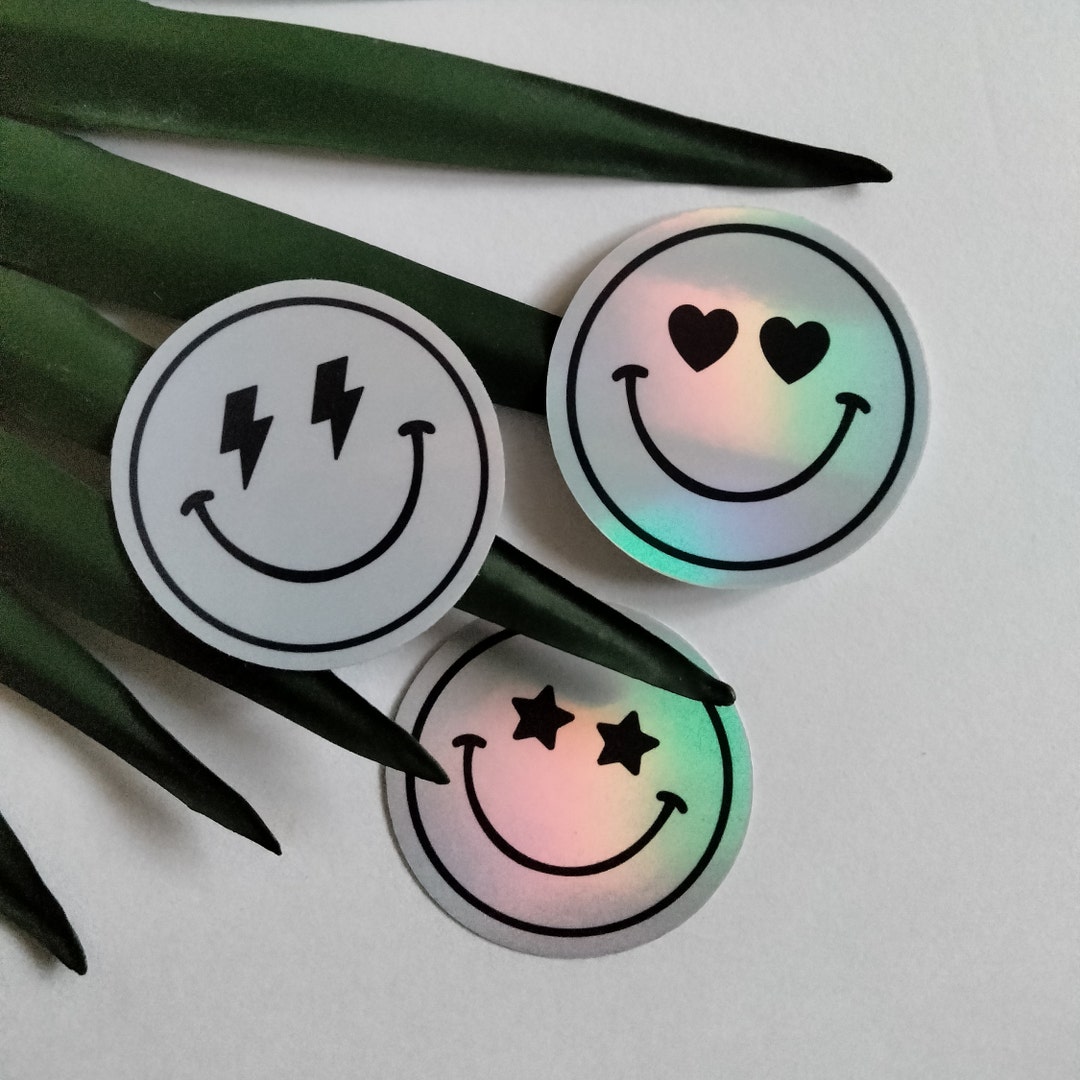 Holographic Smiley Face Sticker - Etsy