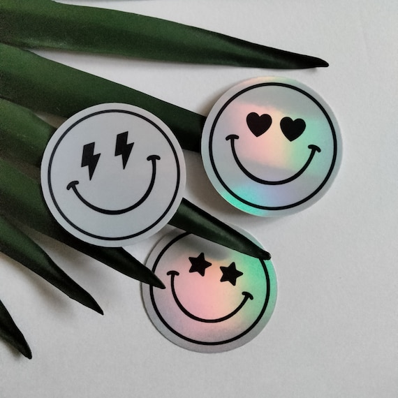 Holographic Smiley Face Sticker - Etsy