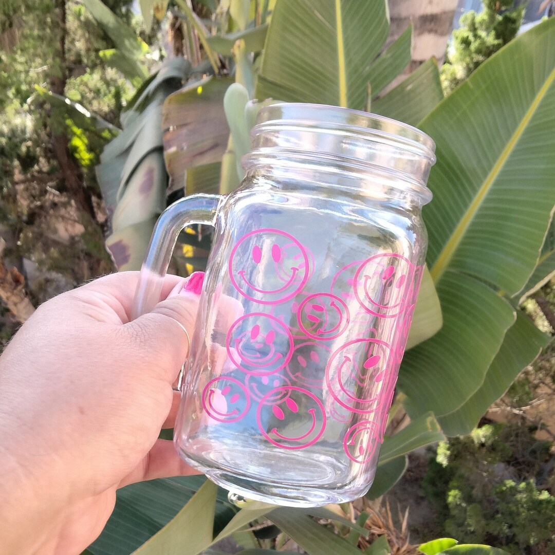 Happy Smiley Face Mason Jar Cup - Etsy