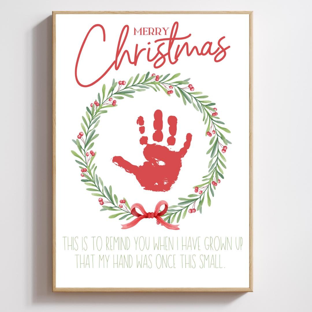 Christmas Wreath Handprint Craft, Printable Christmas Wreath Art, DIY ...