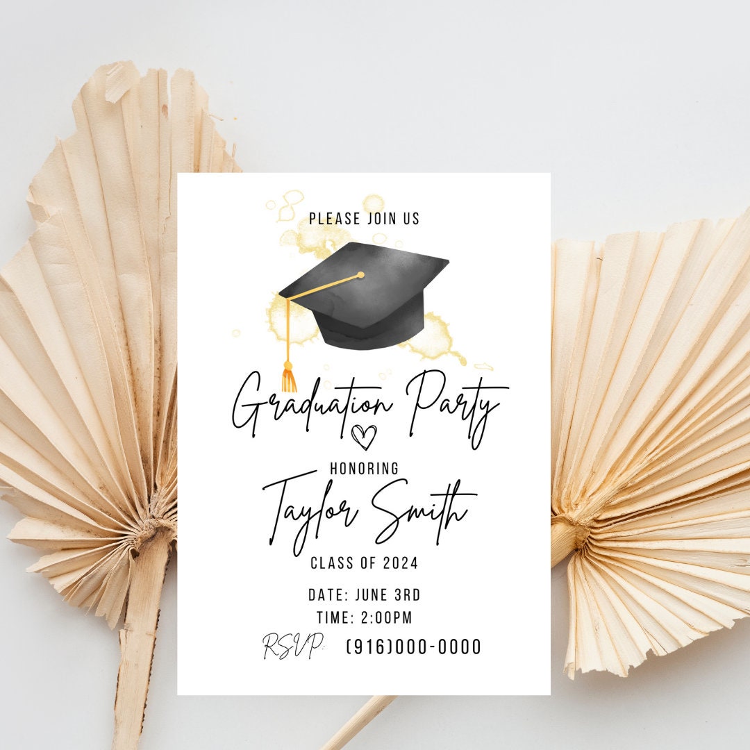 Graduation Party Invitation Template Editable, Graduation Announcement ...