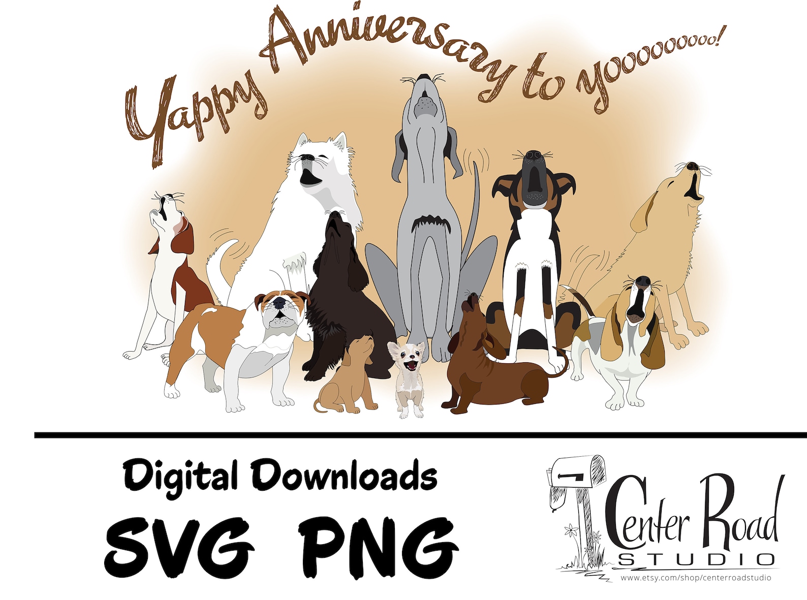 Howling Dogs Happy yappy Anniversary Card to Email or Print, JPG and ...