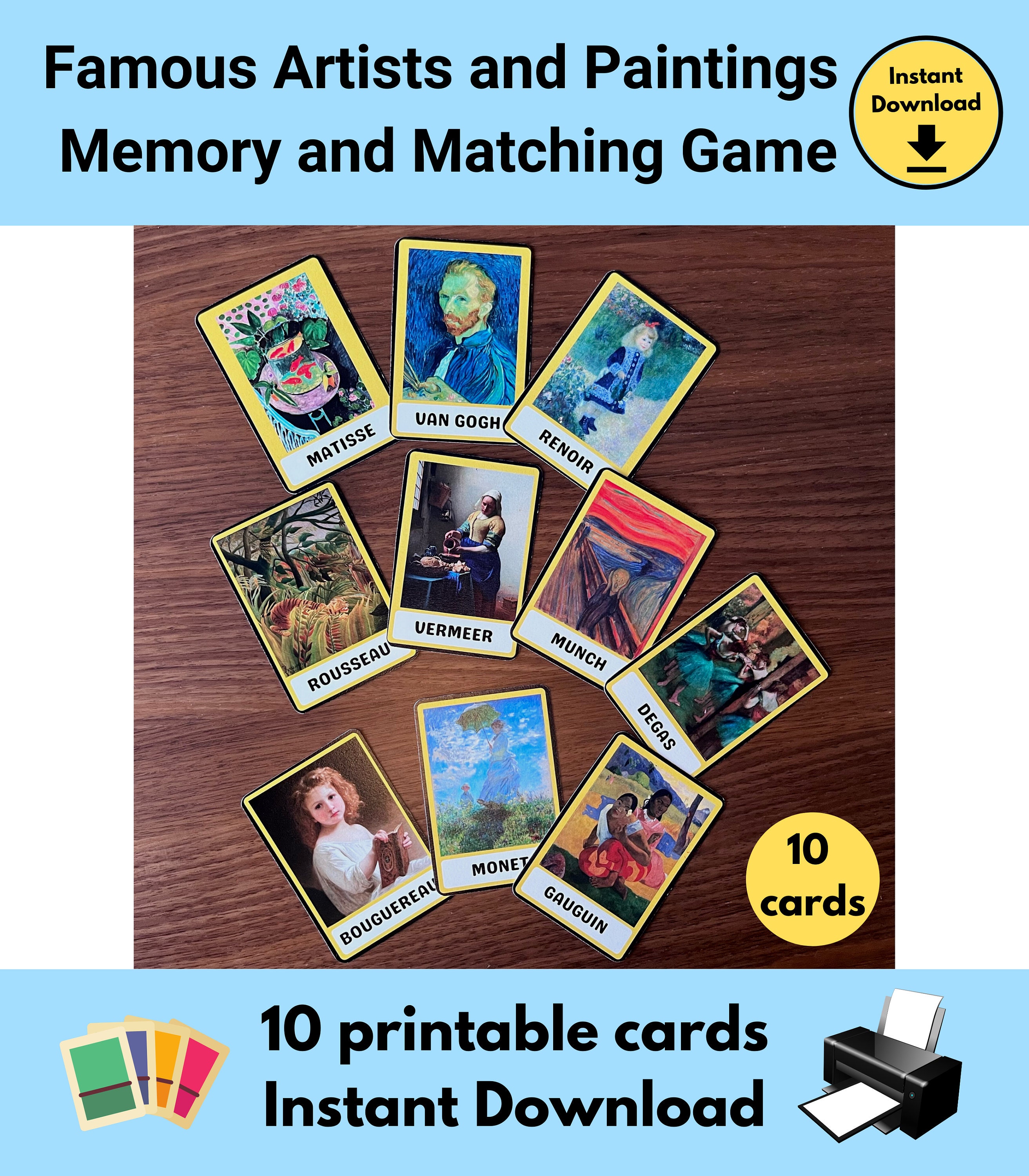 Art Matching Cards, Matching Game for Toddlers and Preschoolers ...