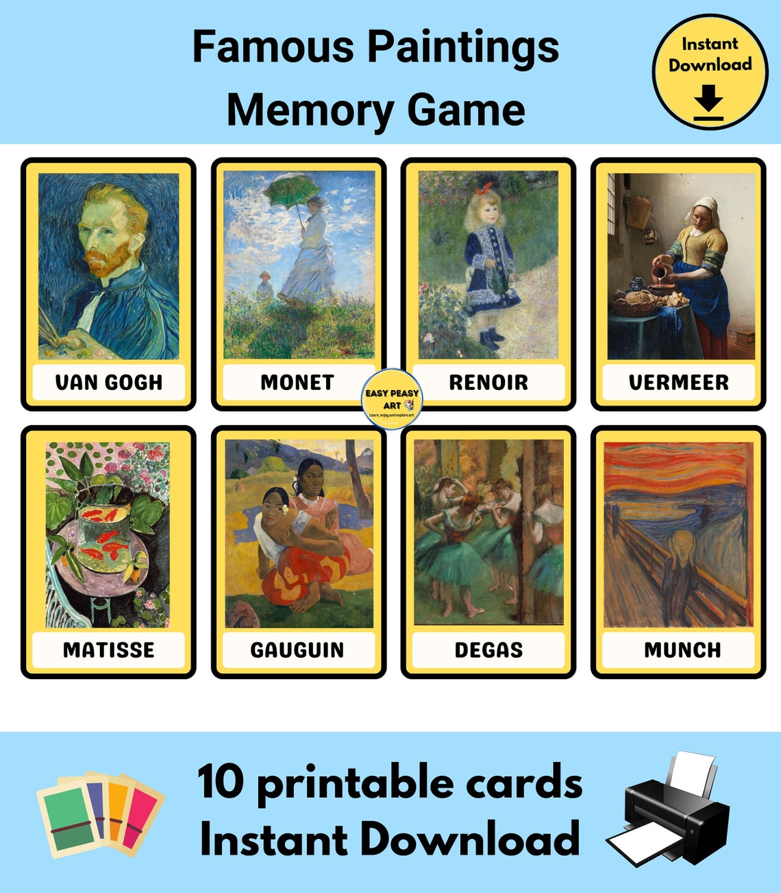 Art Matching Cards, Matching Game for Toddlers and Preschoolers ...