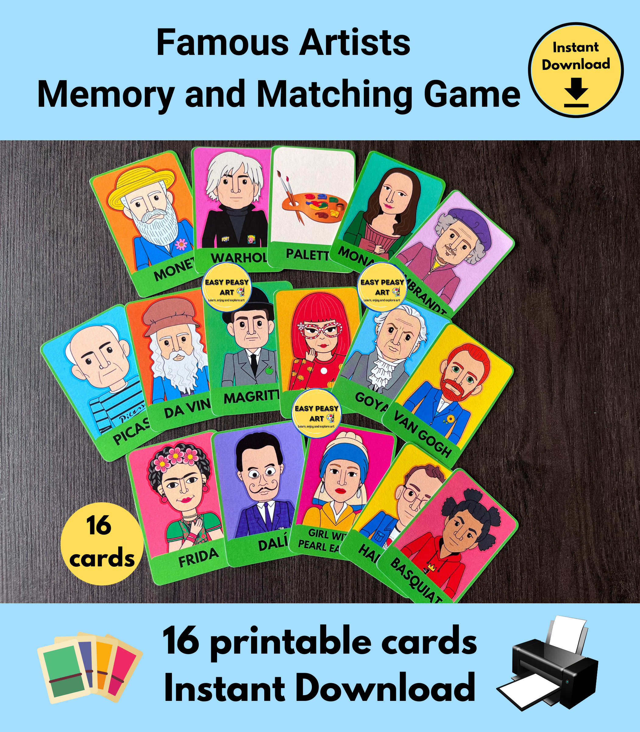 Art Teacher Printable, Art Memory Game for Kids, Matching Game for ...