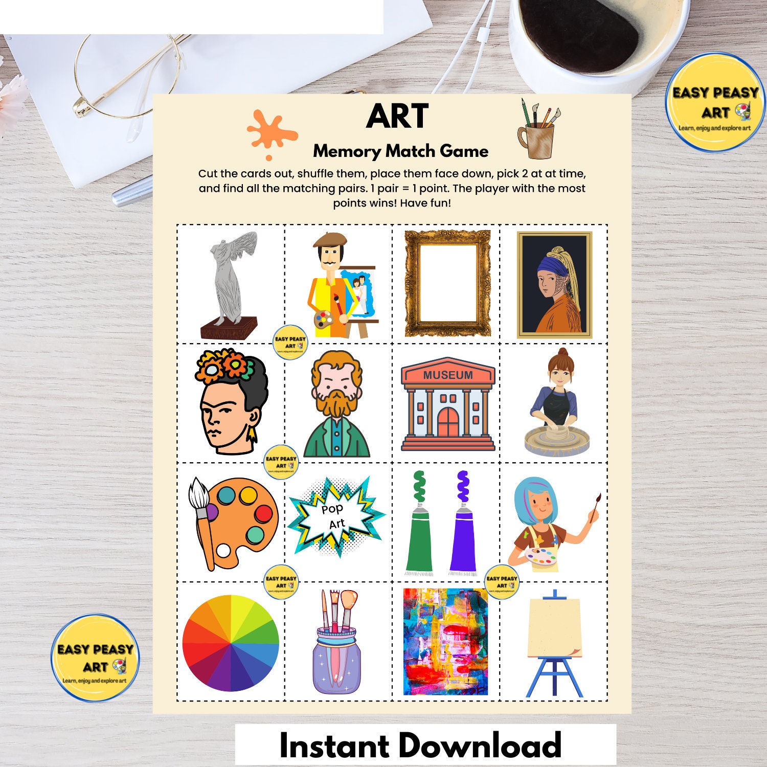 Art Match Game Printable, Match Art Items Toddler Activity Printable ...