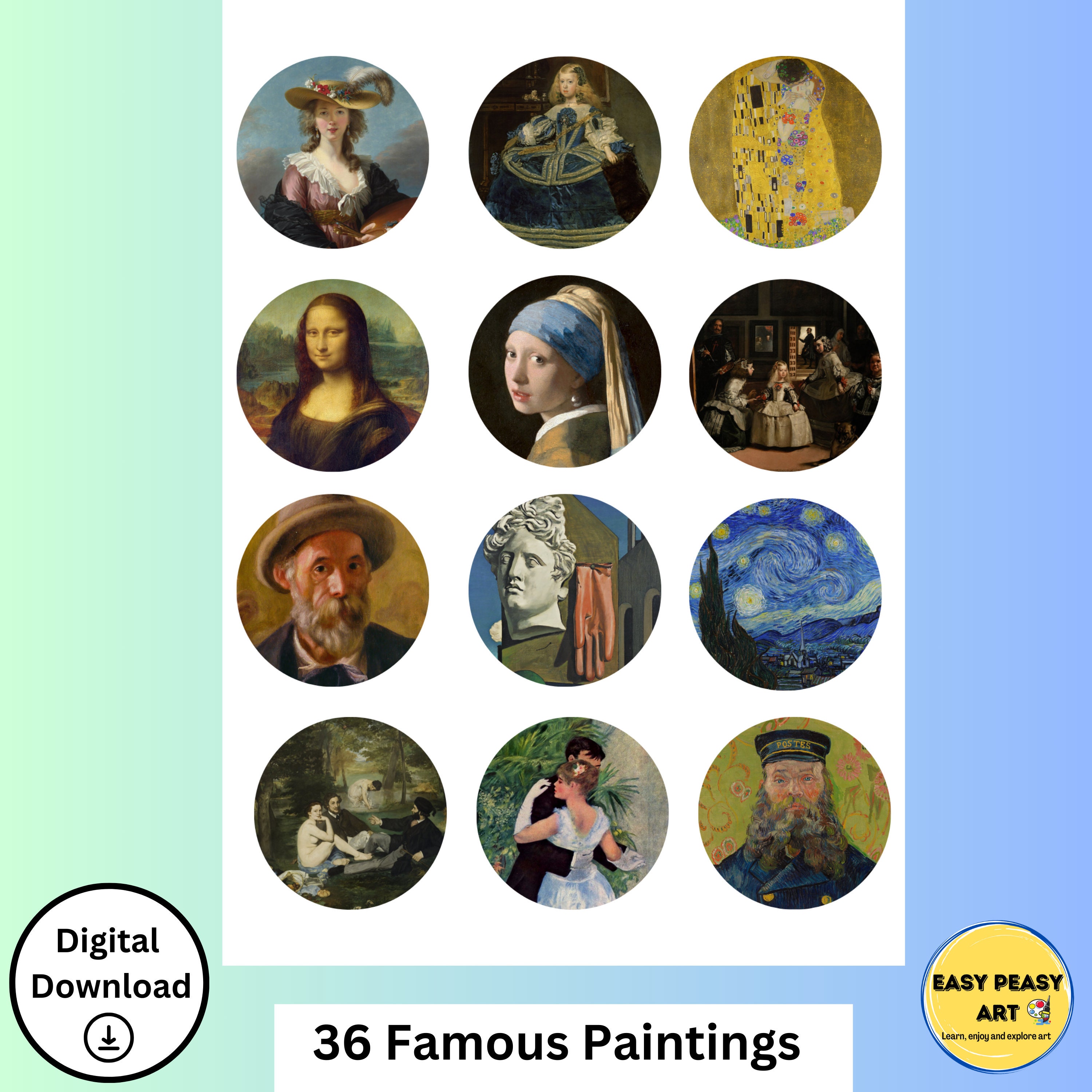 Famous Paintings Cupcake Topper, Art Party Printable, Art History ...