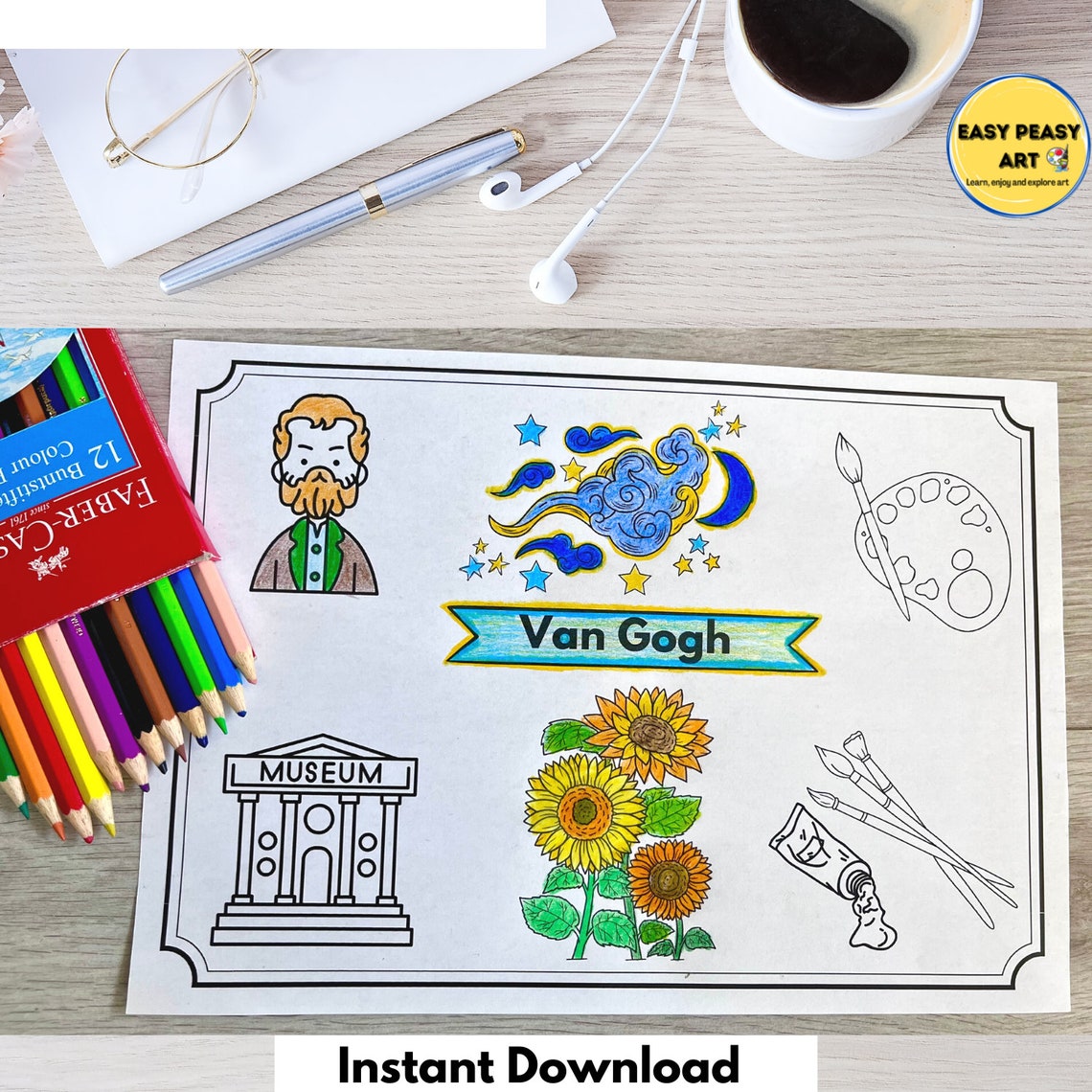 Famous Artists Coloring Pages Vincent Van Gogh Coloring Page - Etsy