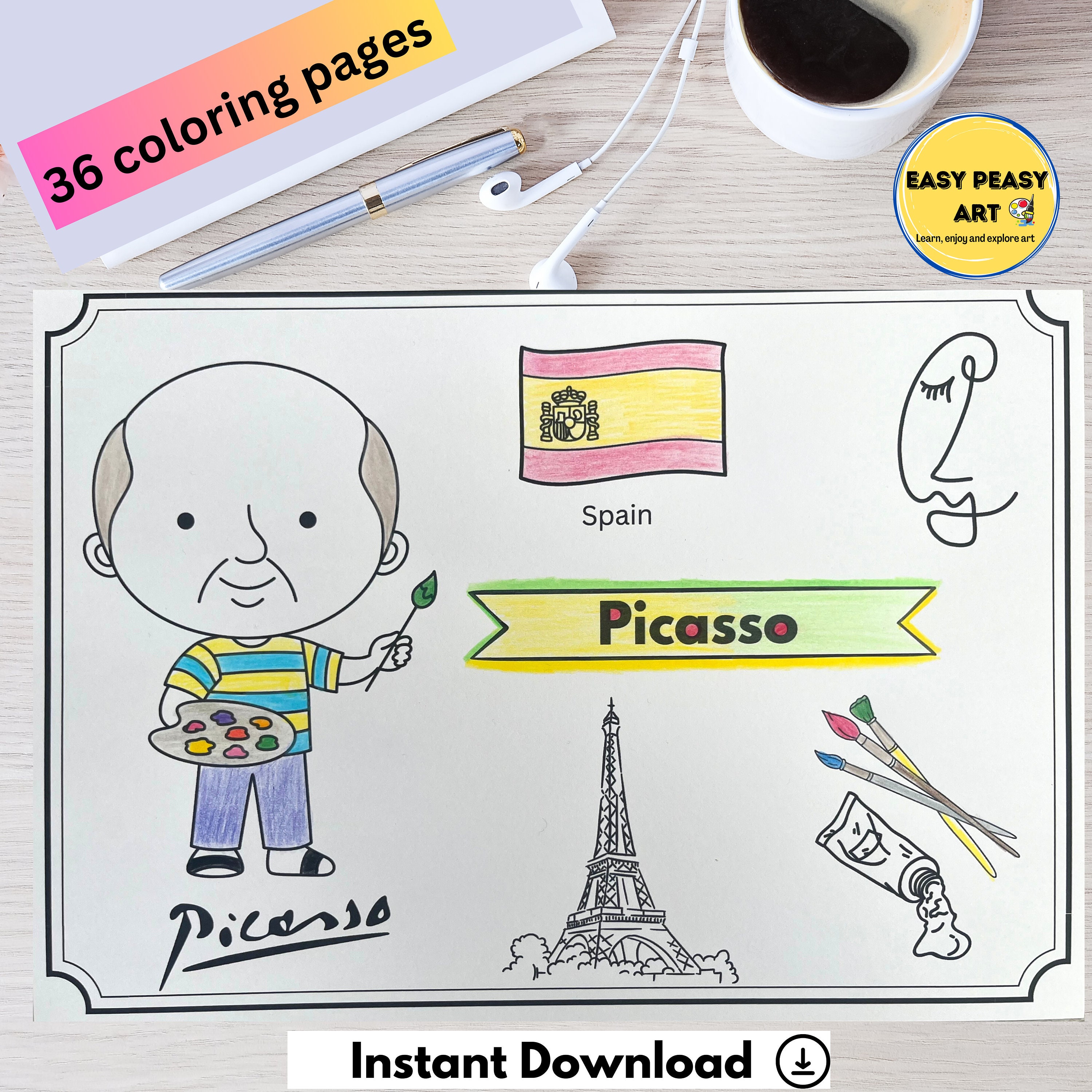 Famous Artists Coloring Pages, Art History for Kids, Montessori Famous ...
