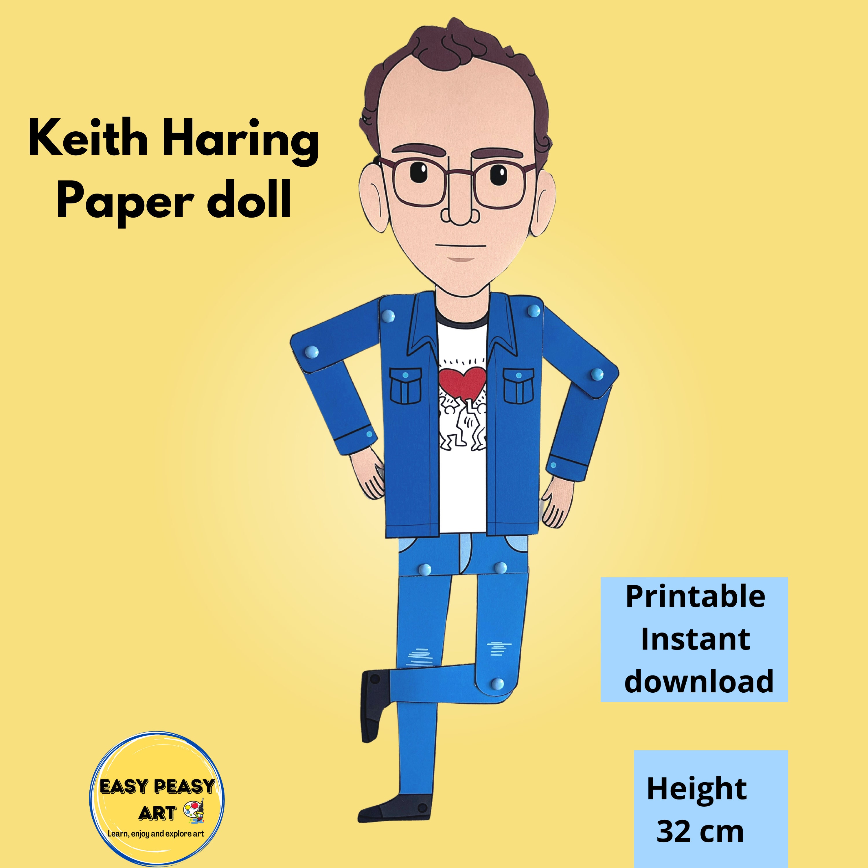 Keith Haring Articulated Doll Printable, Pop Art Artist Paper Puppet ...