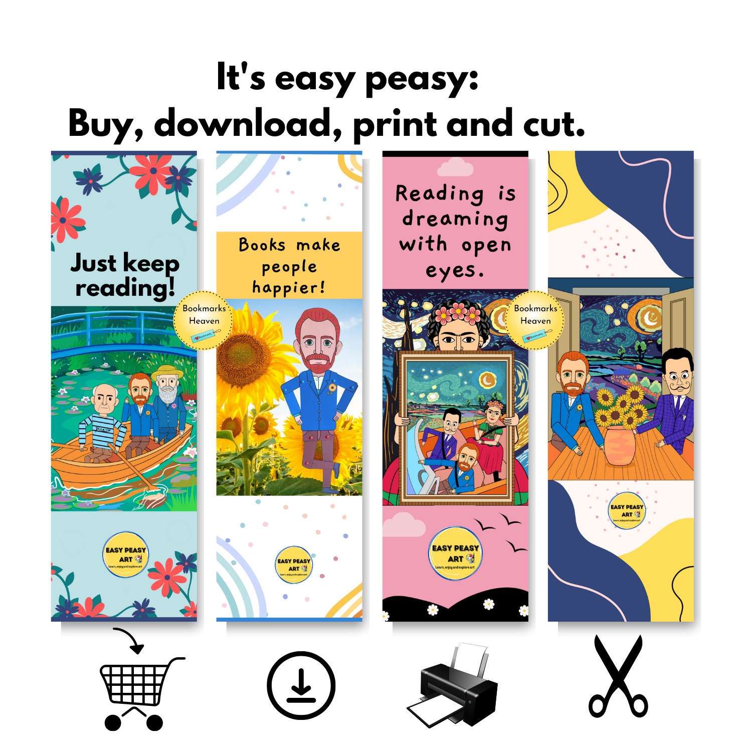 Art Bookmarks, Frida Kahlo Bookmark, Van Gogh Gifts, Salvador Dali ...