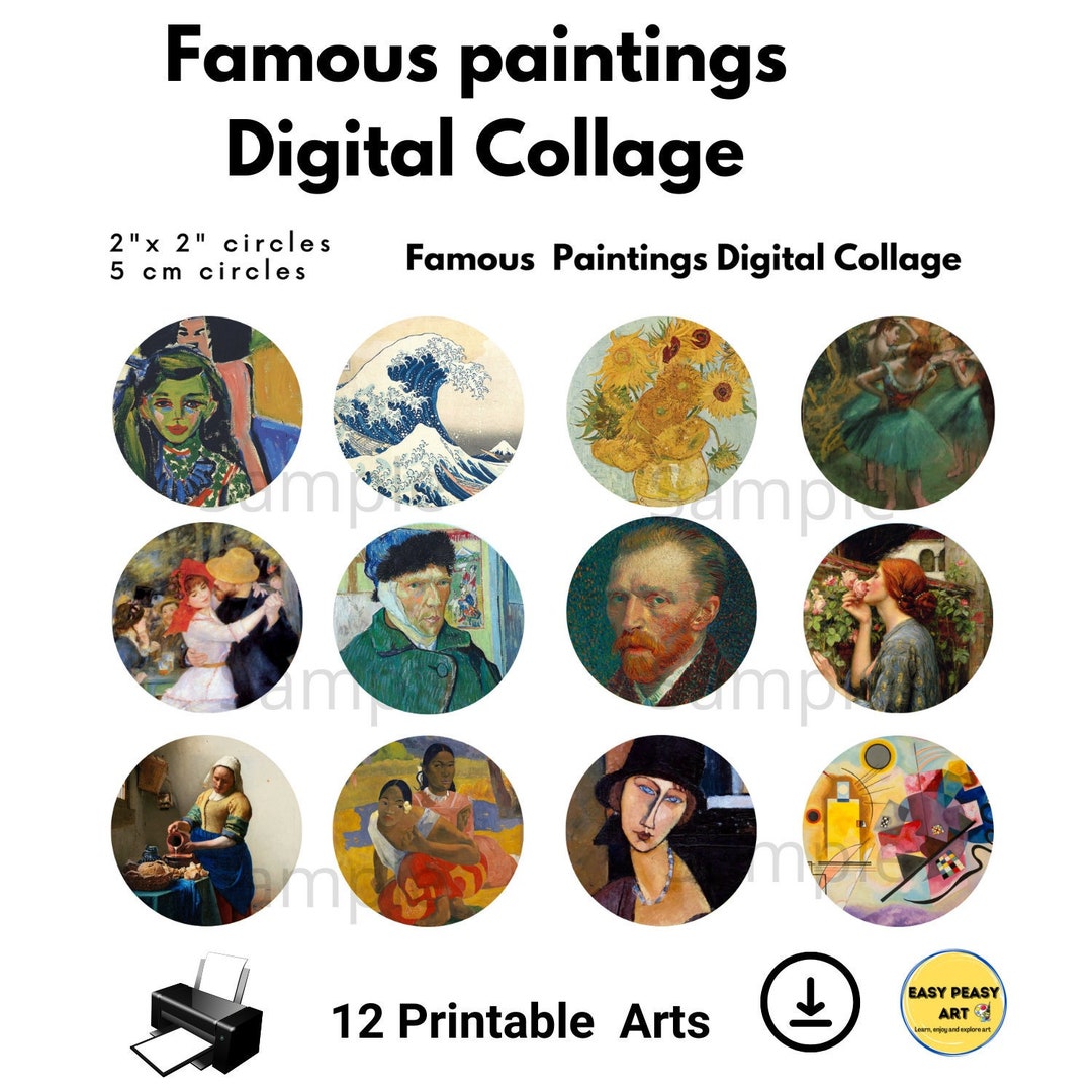 Famous Art Digital Collage, Famous Paintings Prints Round Images ...