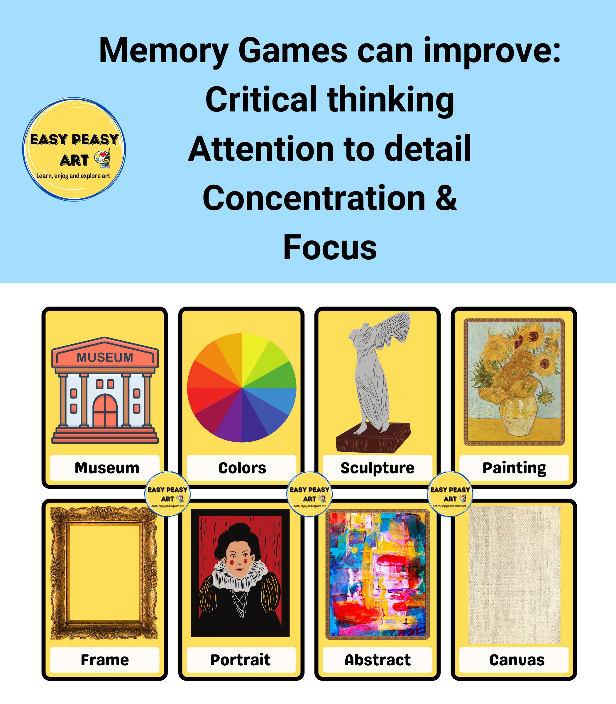 Art Memory Game for Toddlers and Preschoolers, Memory Cards With Art ...