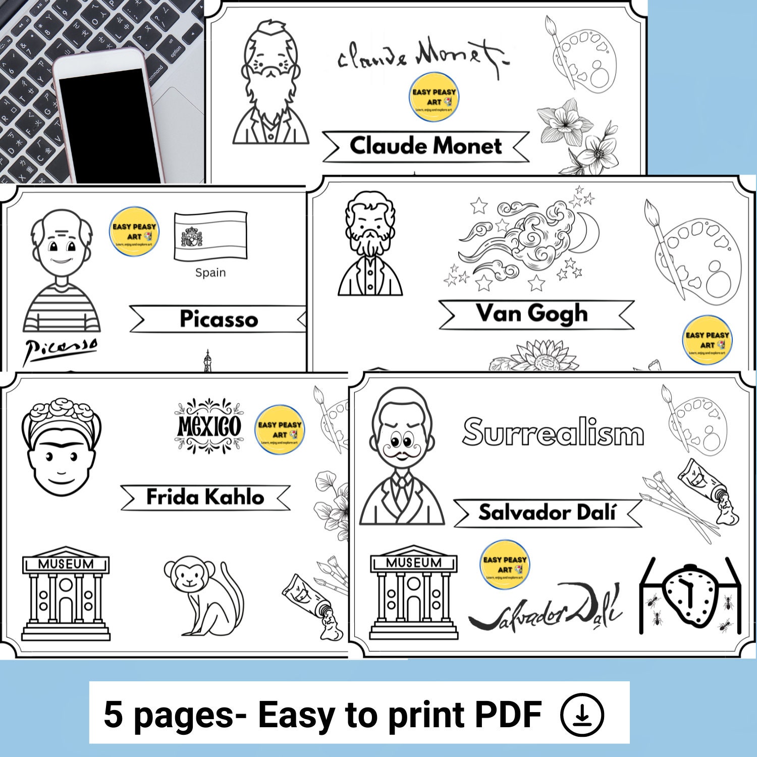 Famous Artists Coloring Pages, Vincent Van Gogh Coloring Page, Famous ...