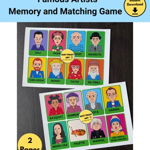 Art Teacher Printable, Art Memory Game for Kids, Matching Game for ...