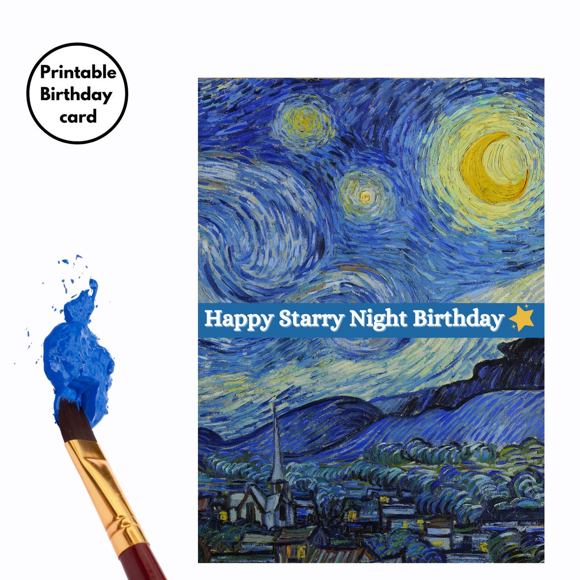 Vincent Van Gogh Birthday Card, Starry Night Card Digital Download ...