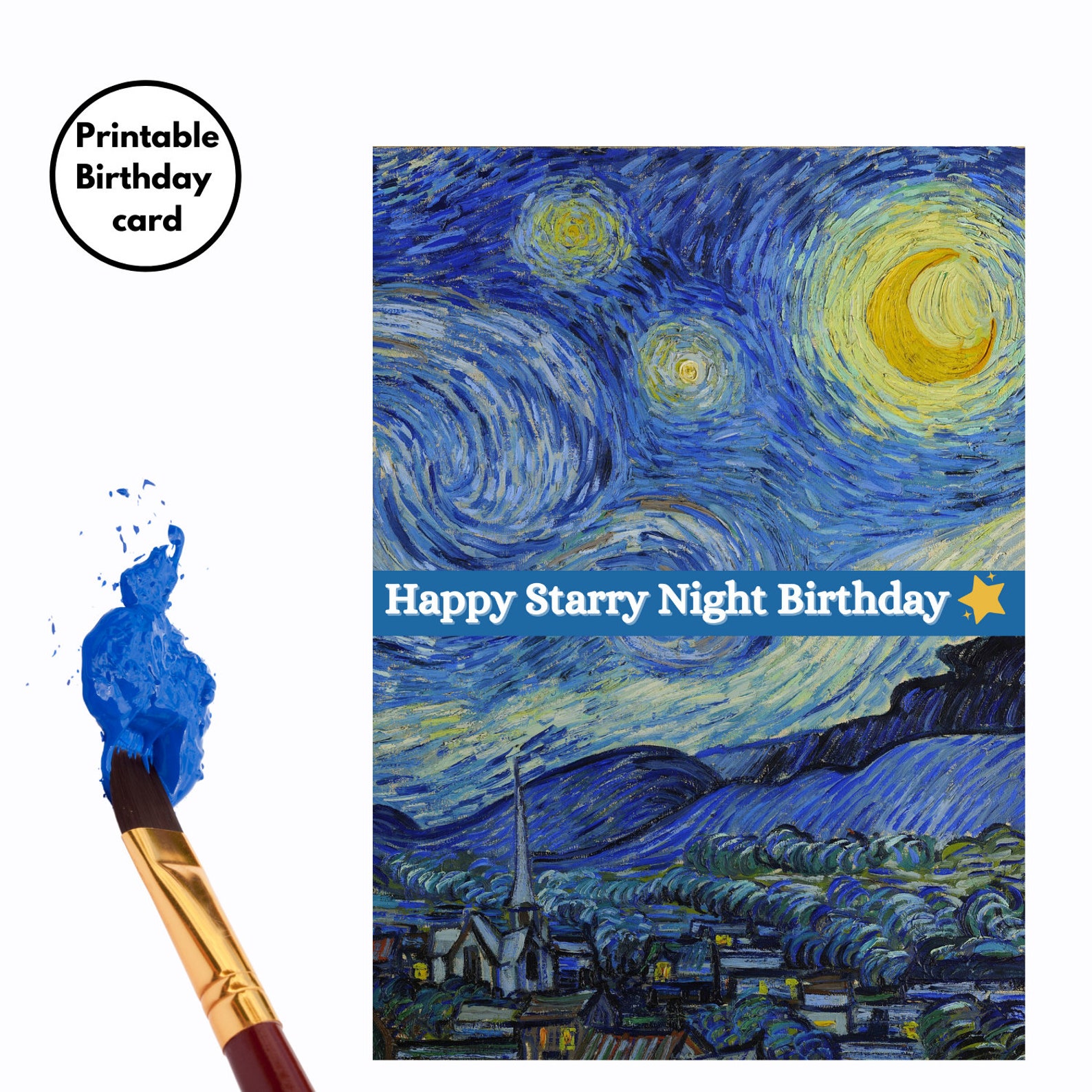 Vincent Van Gogh Art Card Printable, Starry Night Birthday Card, Van ...