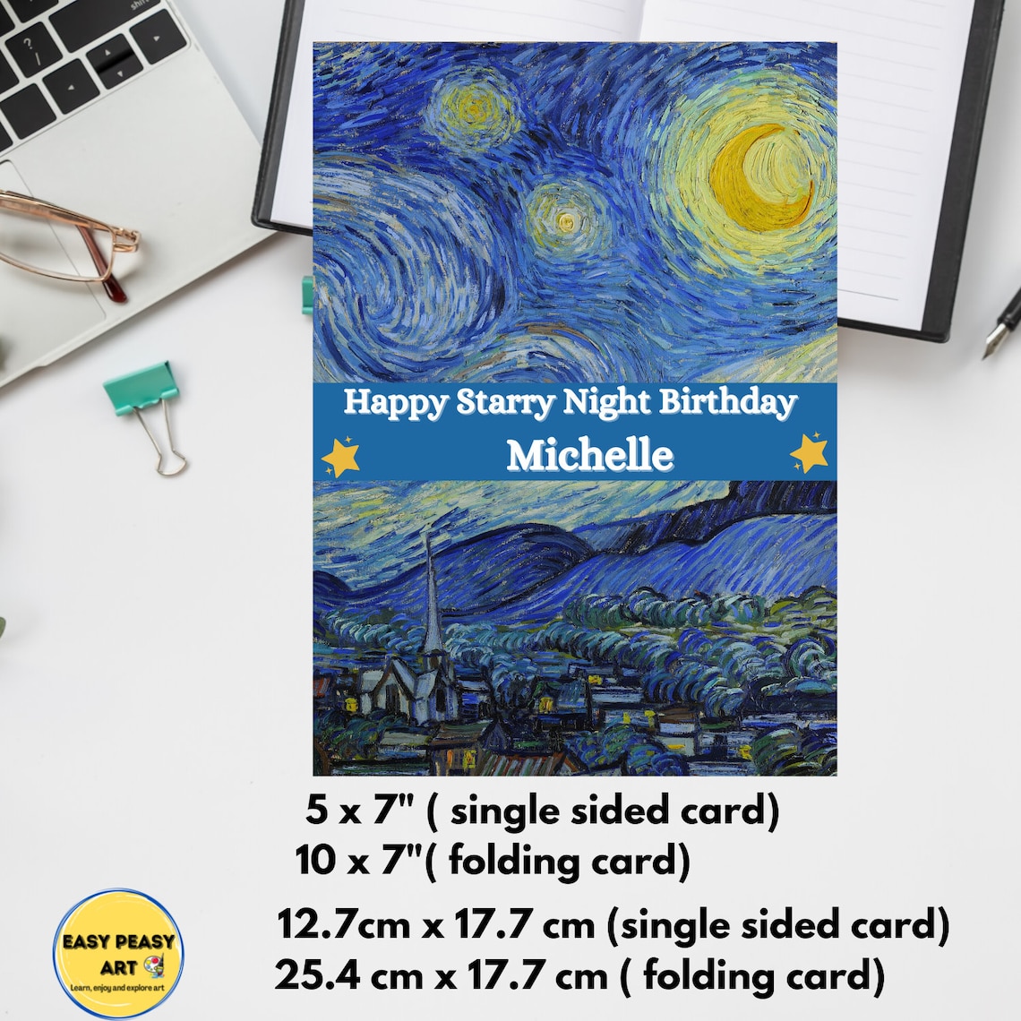 Van Gogh Birthday Card, 50th Birthday Card for Her, Starry Night Card ...