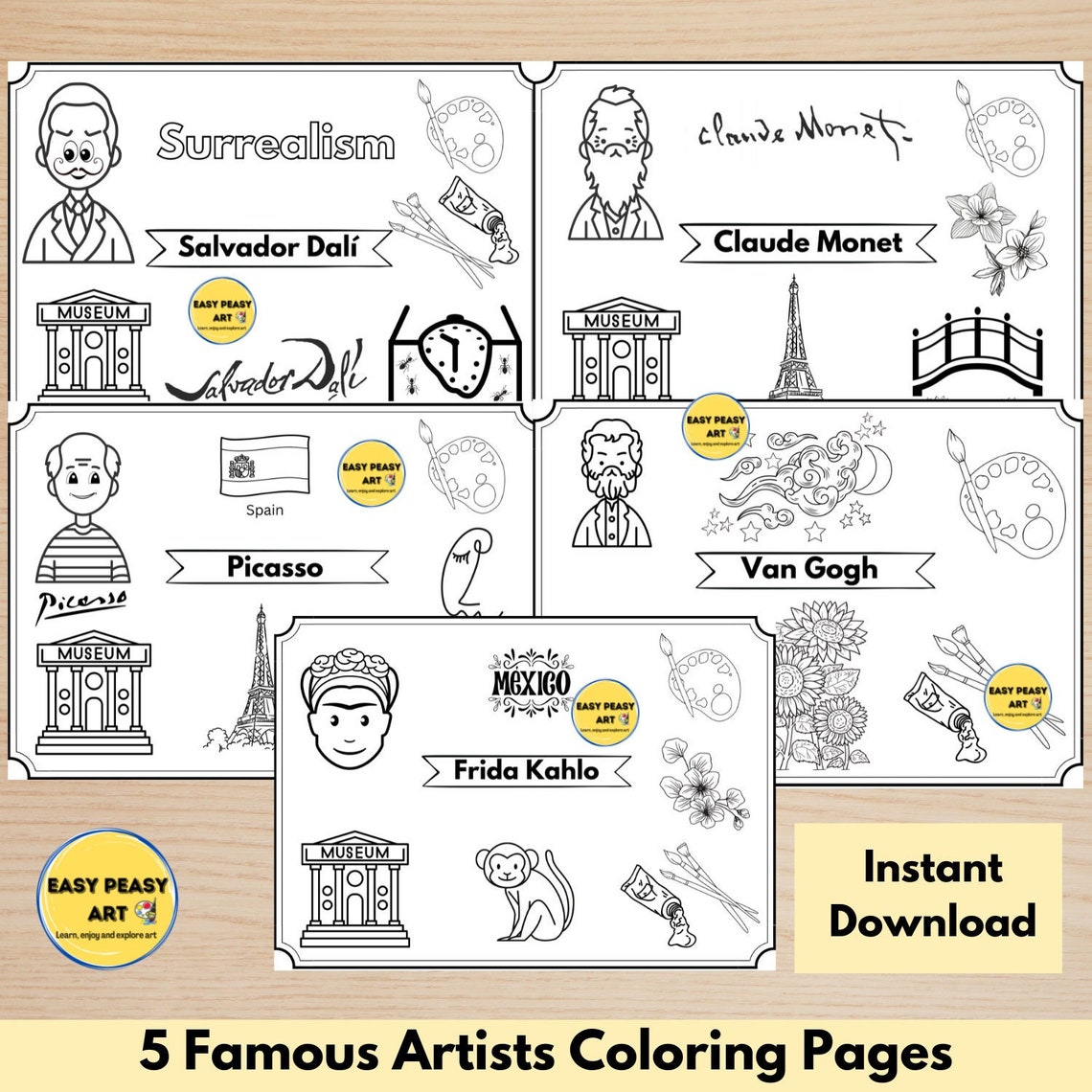 Famous Artists Coloring Pages Vincent Van Gogh Coloring Page - Etsy UK