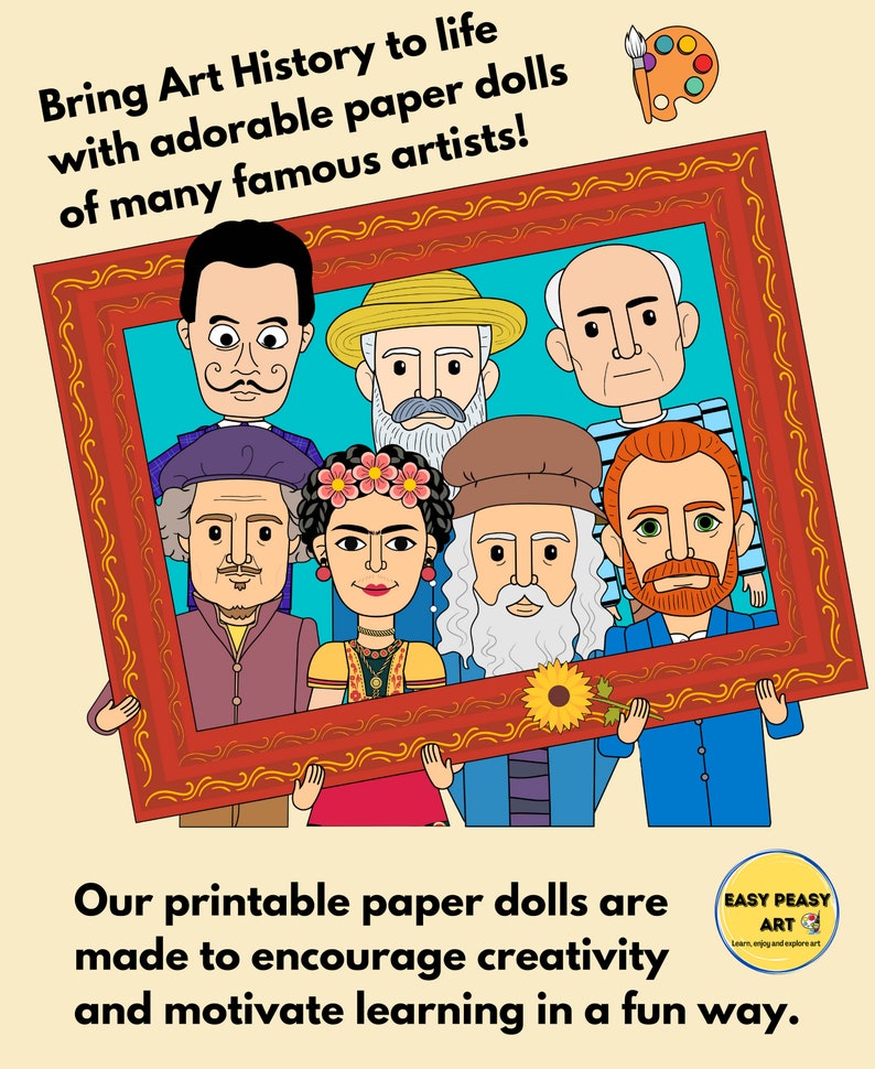 Famous Artists Paper Dolls Printable, Last Minute Christmas Gifts for ...