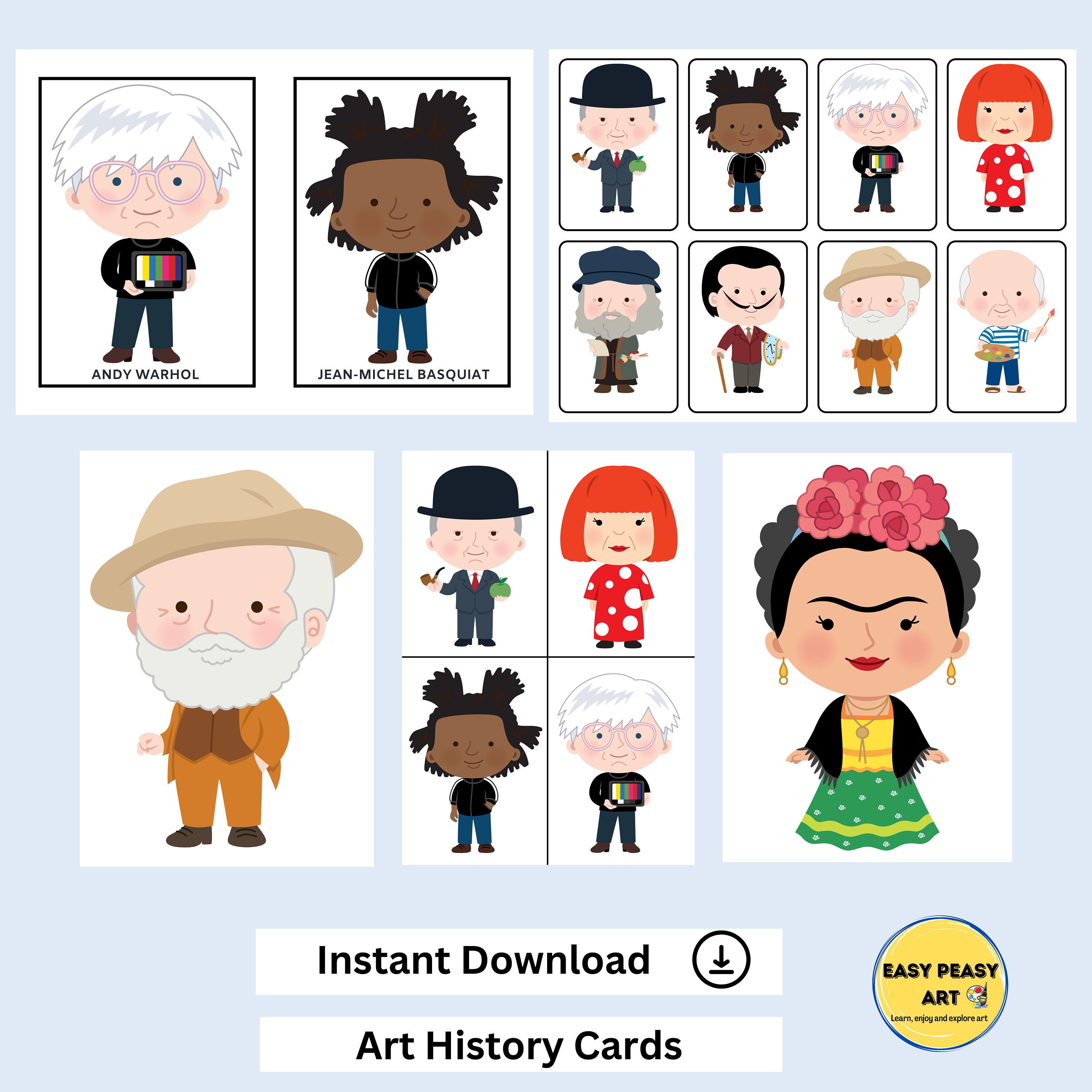 Famous Artists Craft Cards for Kids, Art History Flash Cards, Art ...