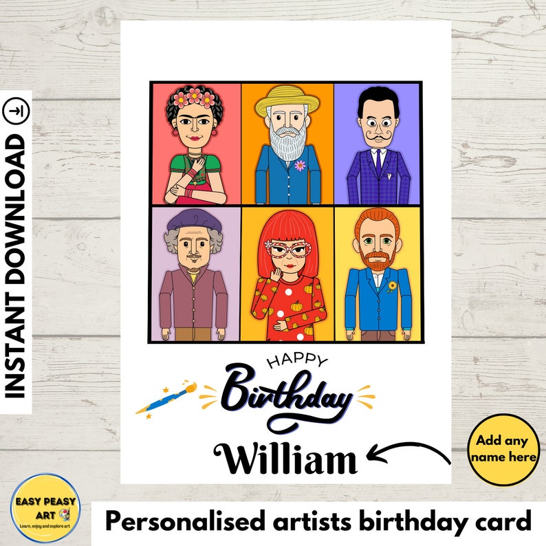 Famous Artists Birthday Card Printable Custom Art Birthday - Etsy