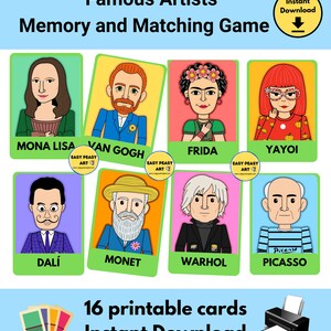 Art Teacher Printable, Art Memory Game for Kids, Matching Game for ...