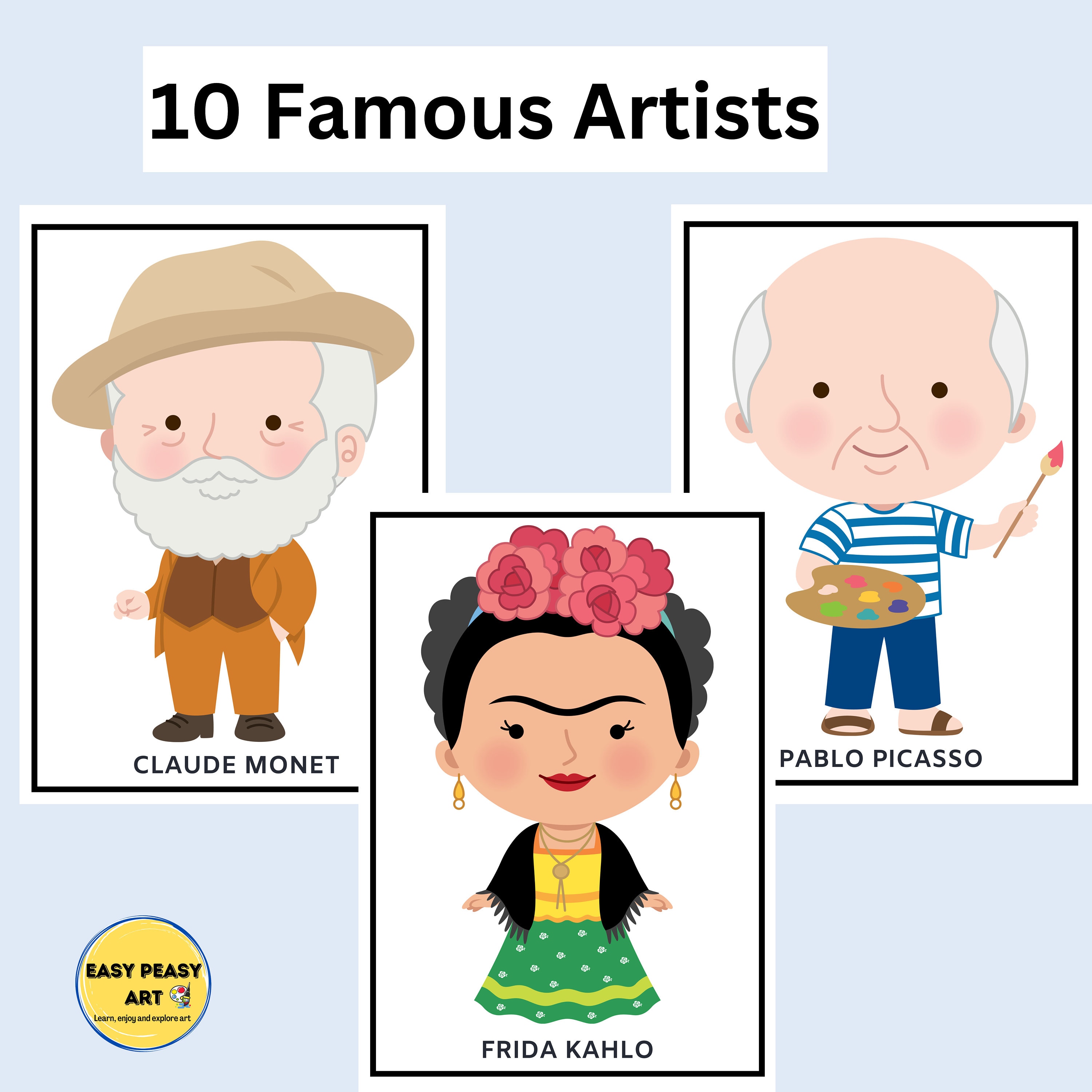 Art Card Printable, Art Class Flash Cards, Famous Artists Craft Cards ...