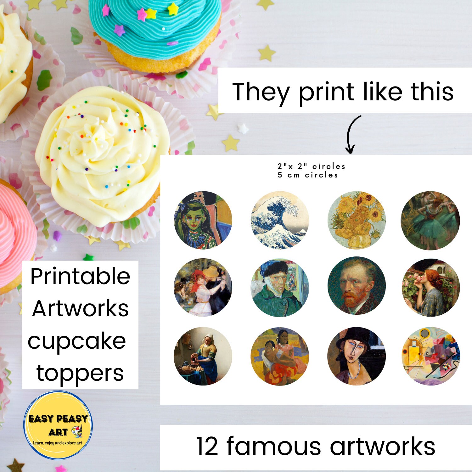 Art Cupcake Topper, Art Party, Art History, Van Gogh Cupcake Topper ...