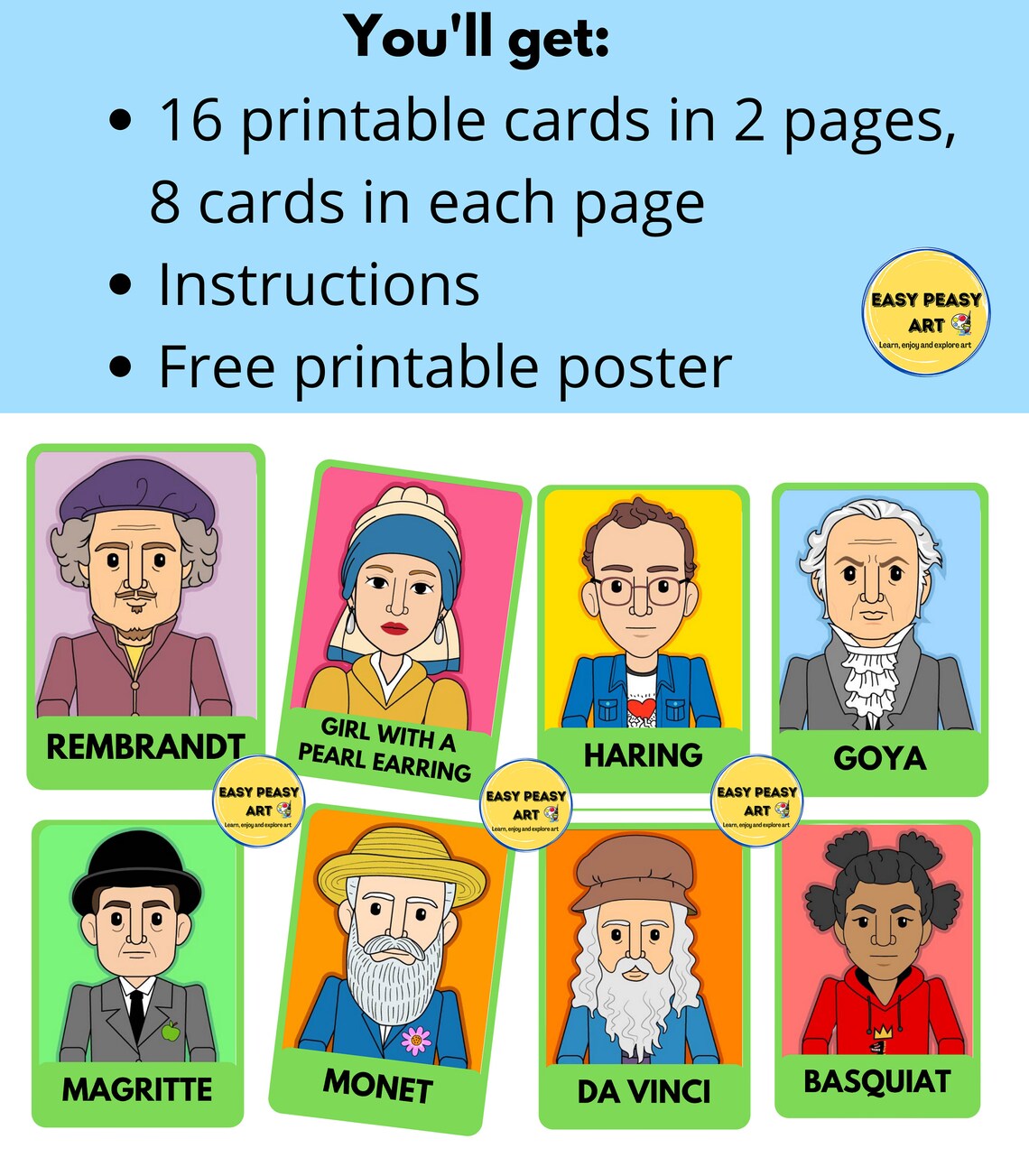 Art Teacher Printable, Art Memory Game for Kids, Matching Game for ...