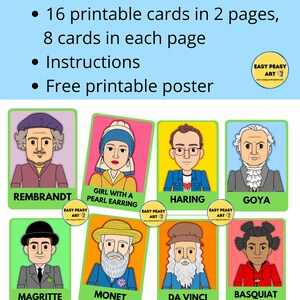 Art Teacher Printable, Art Memory Game for Kids, Matching Game for ...