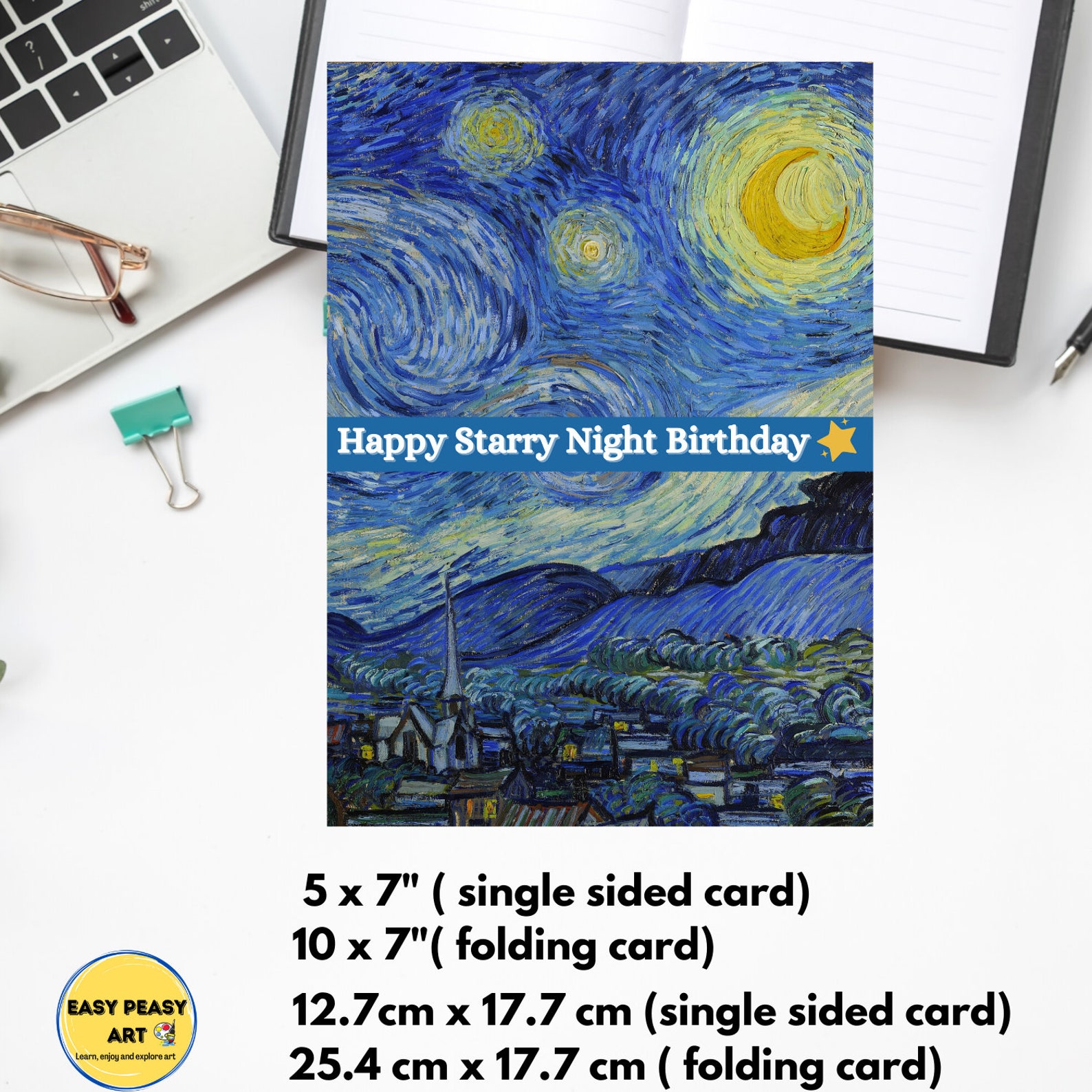 Vincent Van Gogh Birthday Card, Starry Night Card Digital Download ...