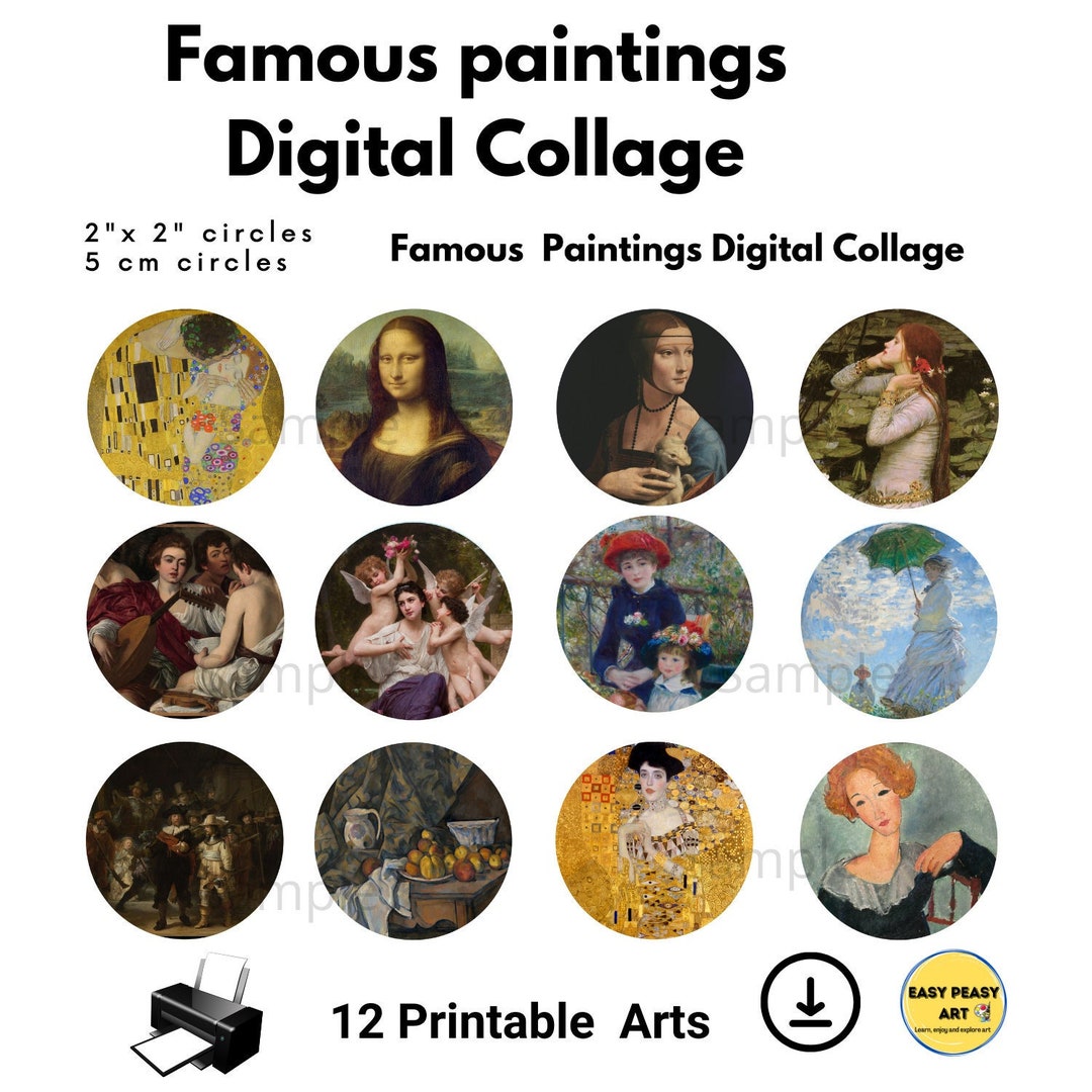 Famous Art Digital Collage, Famous Paintings Prints Round Images ...