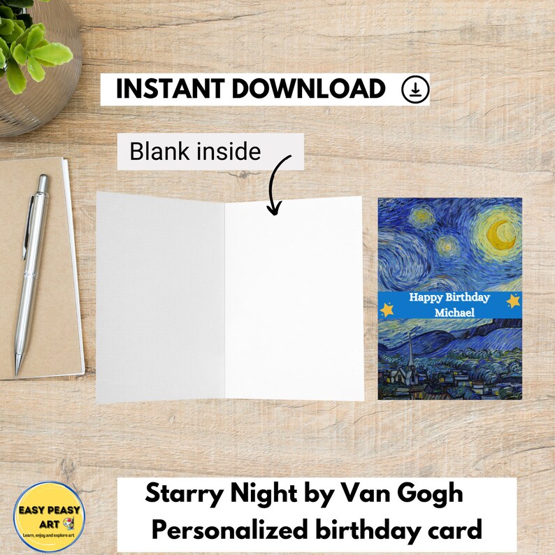 Starry Night Birthday Card Personalized, Vincent Van Gogh Card Digital ...