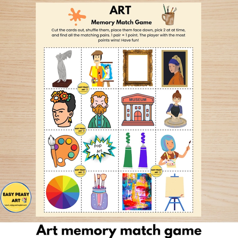 Art Match Game Printable, Match Art Items Toddler Activity Printable ...