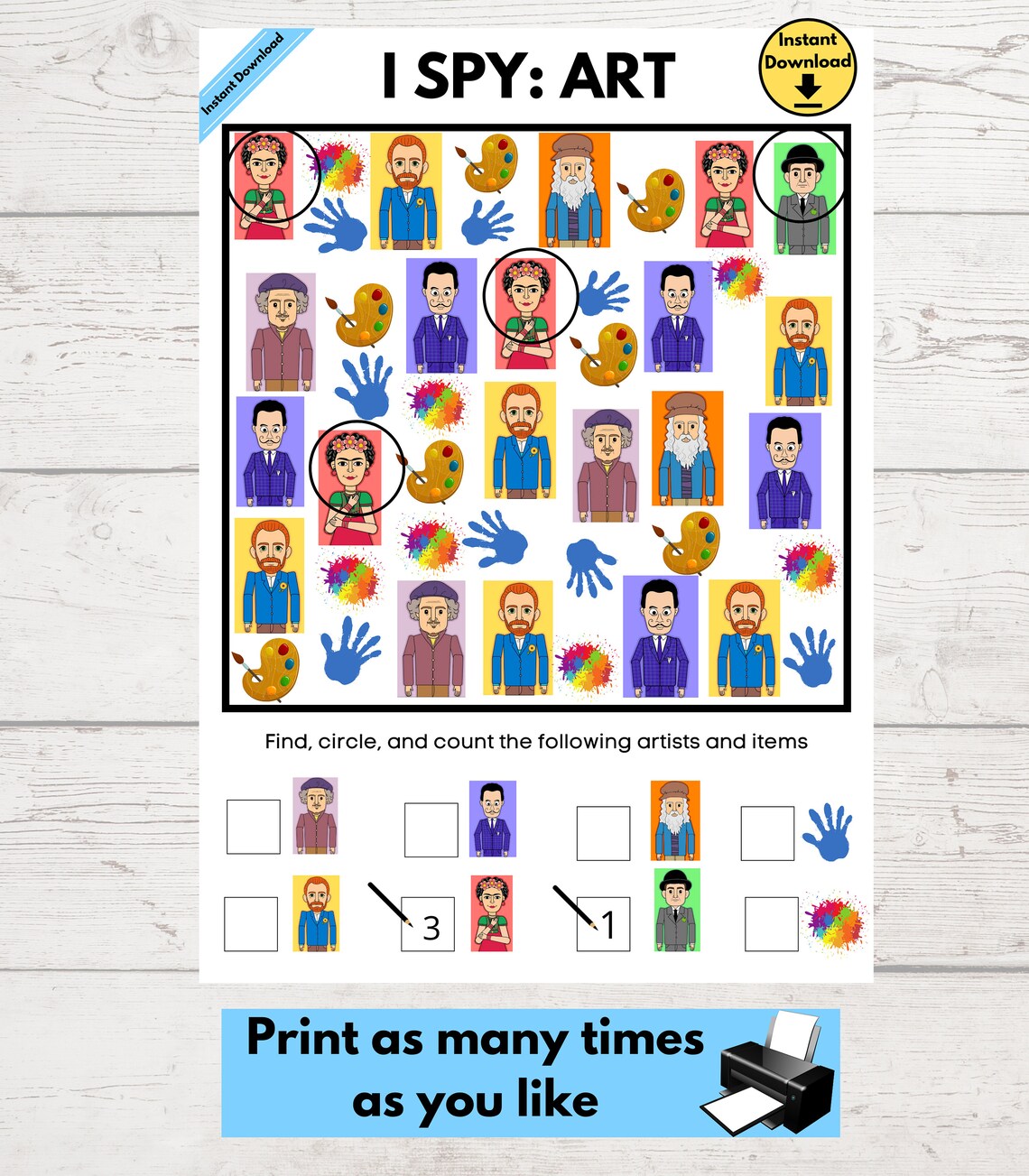 Art Inspired I Spy Printable Activity for Preschooler, Art Look and ...