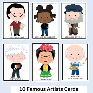 Art Card Printable, Art Class Flash Cards, Famous Artists Craft Cards ...